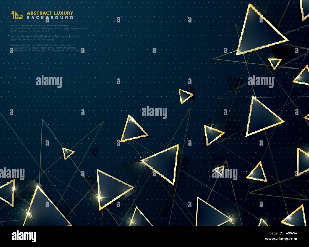 Abstract modern deluxe blue triangle with gold frame decoration ...