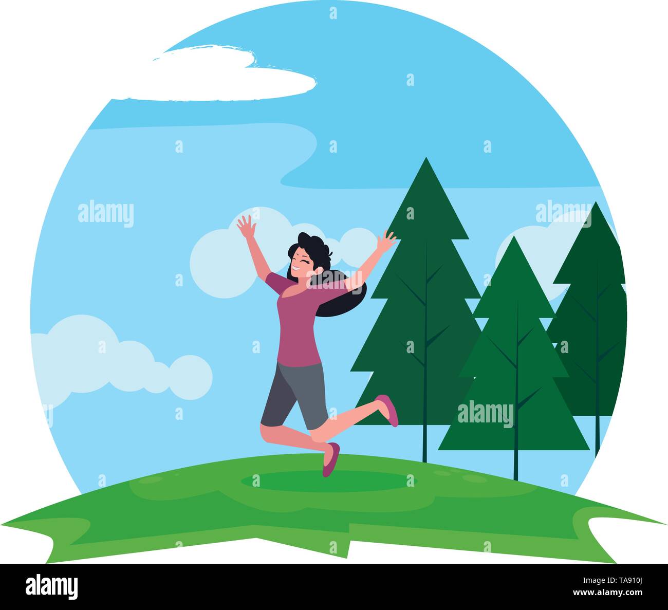 happy young woman celebrating in the camp vector illustration design ...