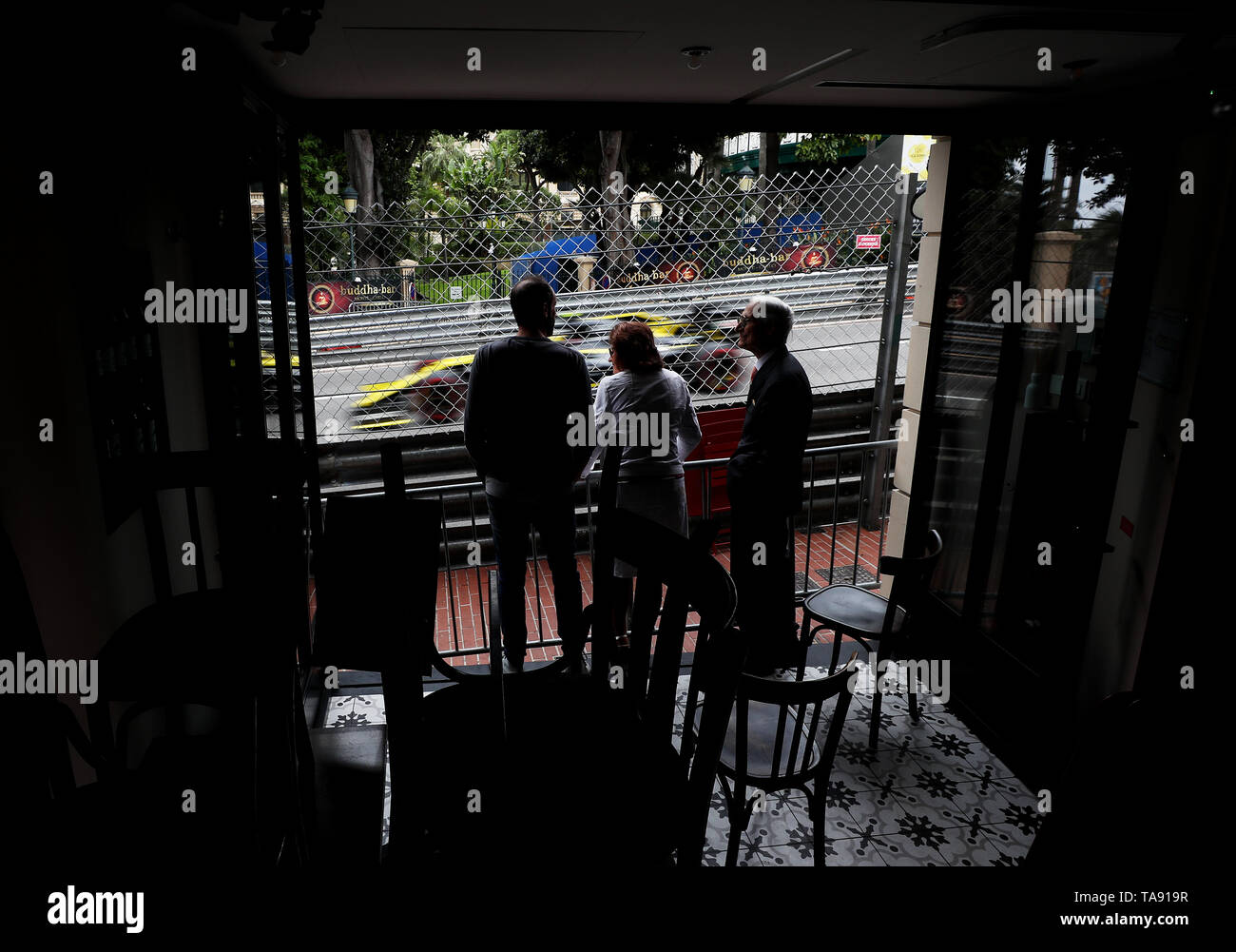 A Renault heads towards Mirabeau corner from Casino Square during first ...