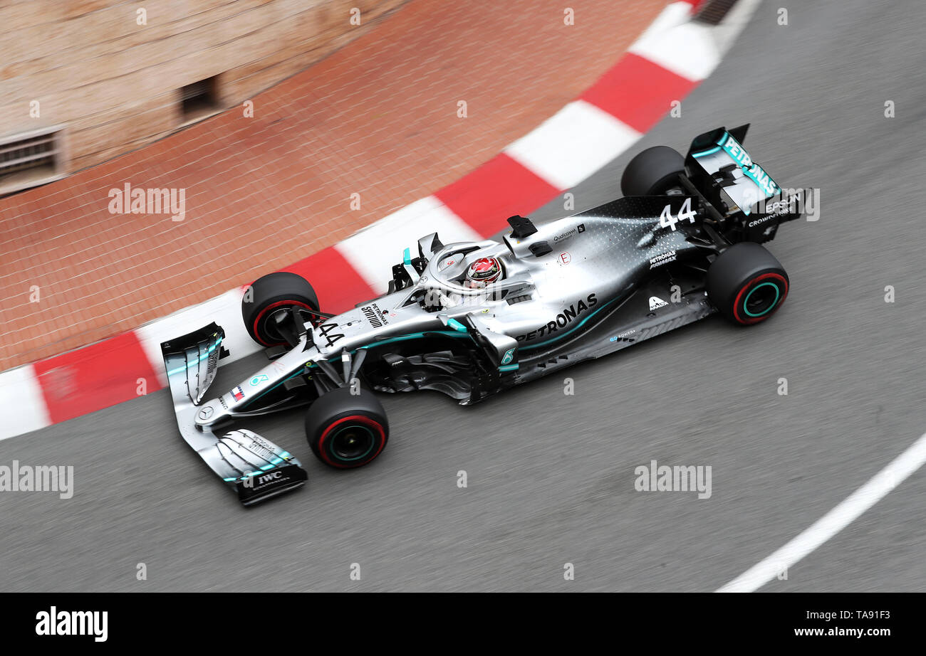Mercedes' Lewis Hamilton passes the Mirabeau Bas corner during first ...