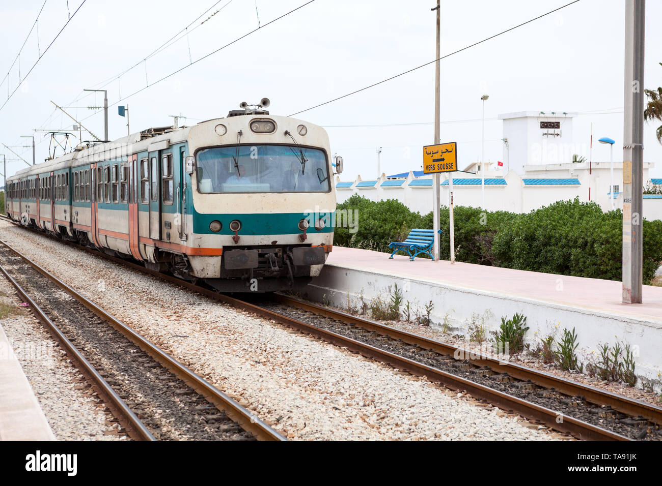MONASTIR, TUNISIA, AFRICA-CIRCA MAY, 2012: Passenger original train ...
