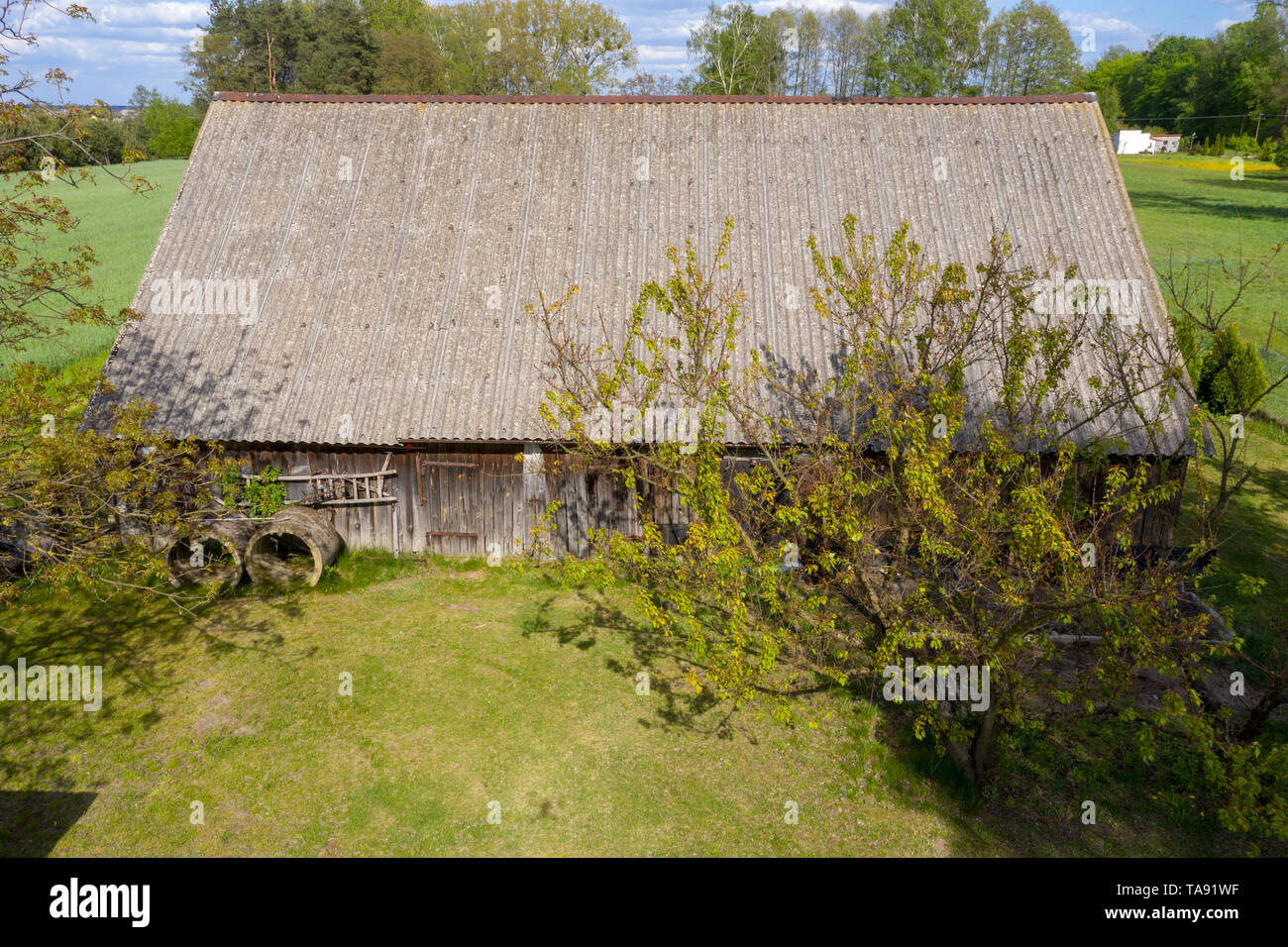 Aerial photo of old farm Stock Photo - Alamy