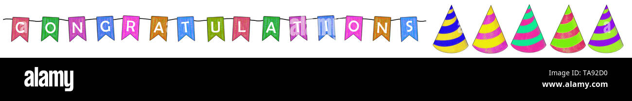 Congratulations illustration. Text colored banner with party hats Stock ...