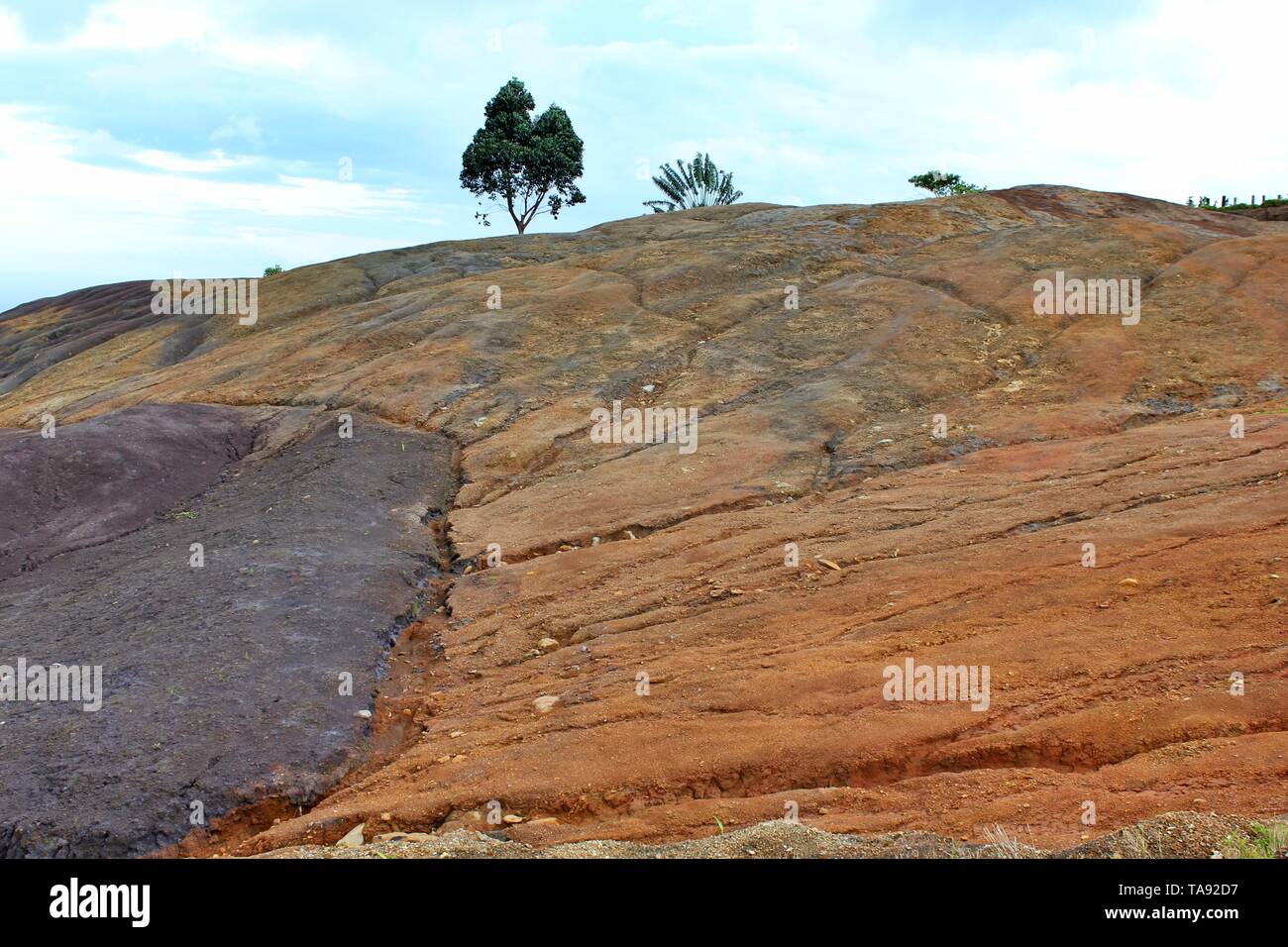 Unusual volcanic formation seven colored piles of earth in Chamarel.The ...