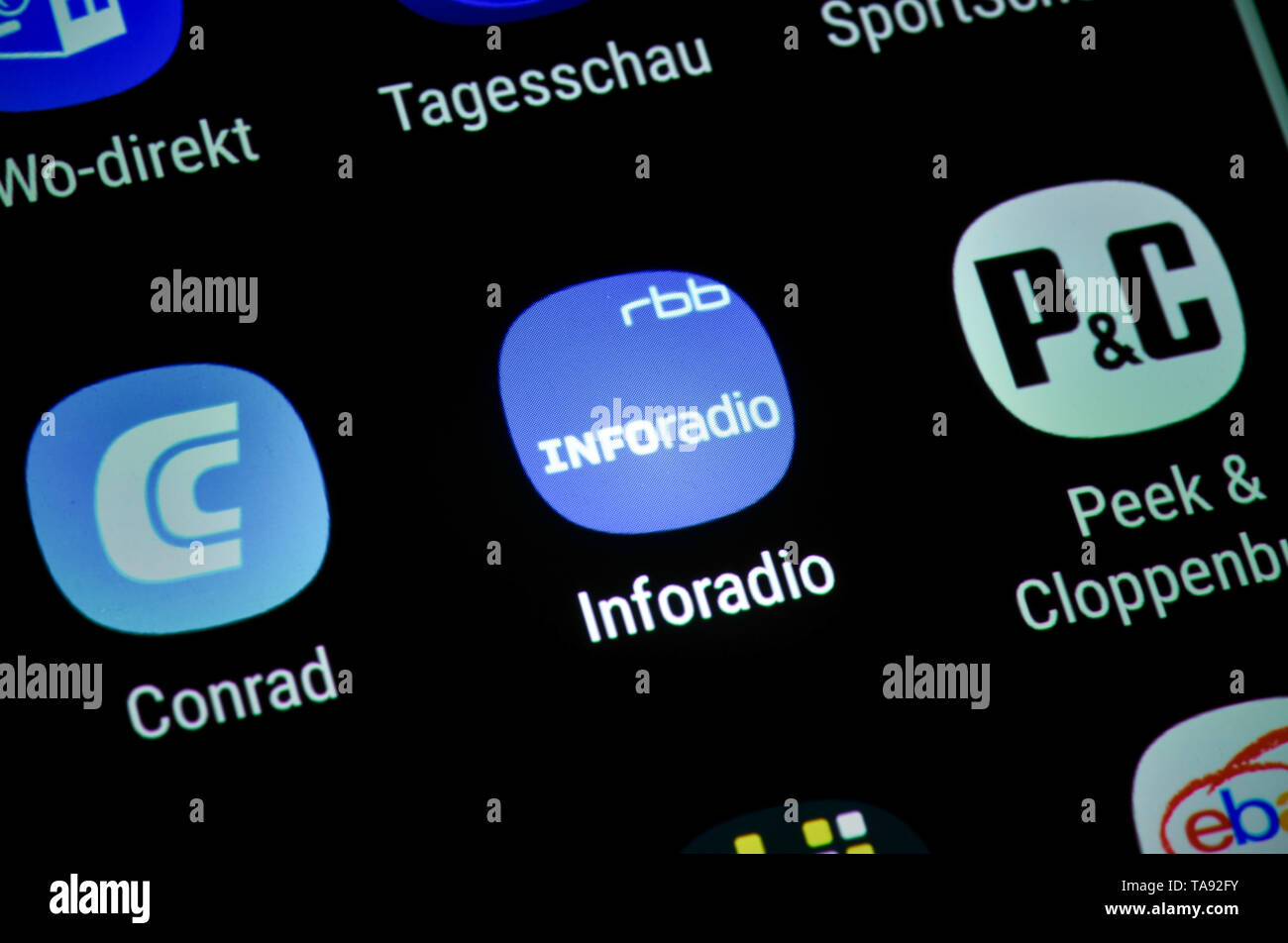 Smartphone, display, ext., info radio, Display, App, Inforadio Stock ...