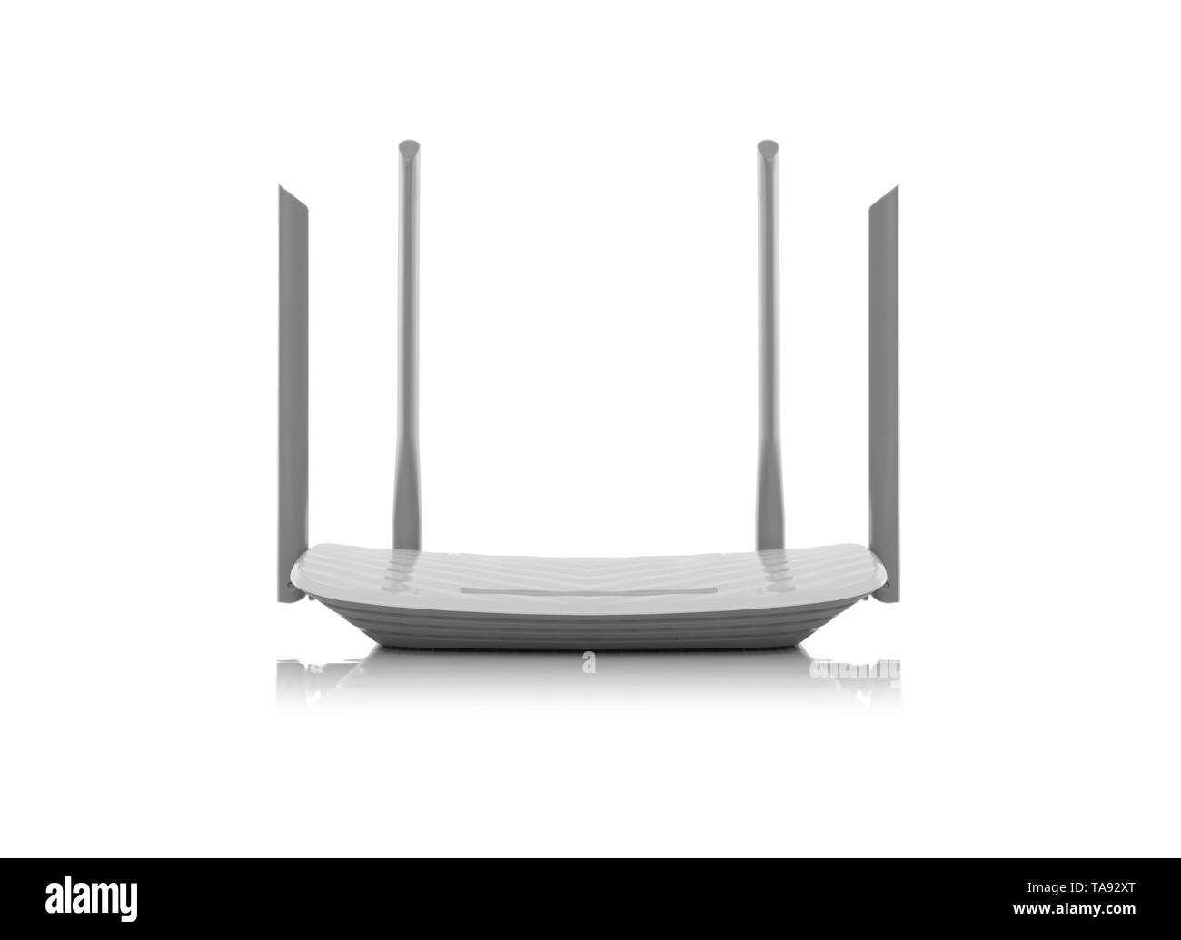 White modern Wi-Fi router with four antennas on white background Stock ...