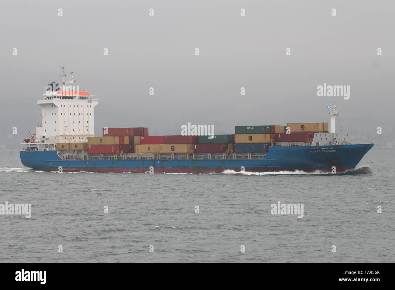 The container vessel Hanse Courage passing Gourock on the Firth of ...