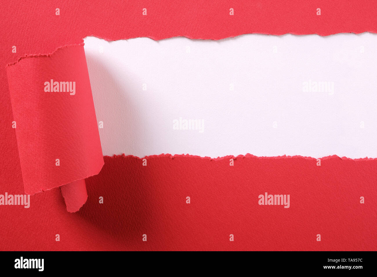 Torn red paper strip ripped edge frame white background Stock Photo - Alamy