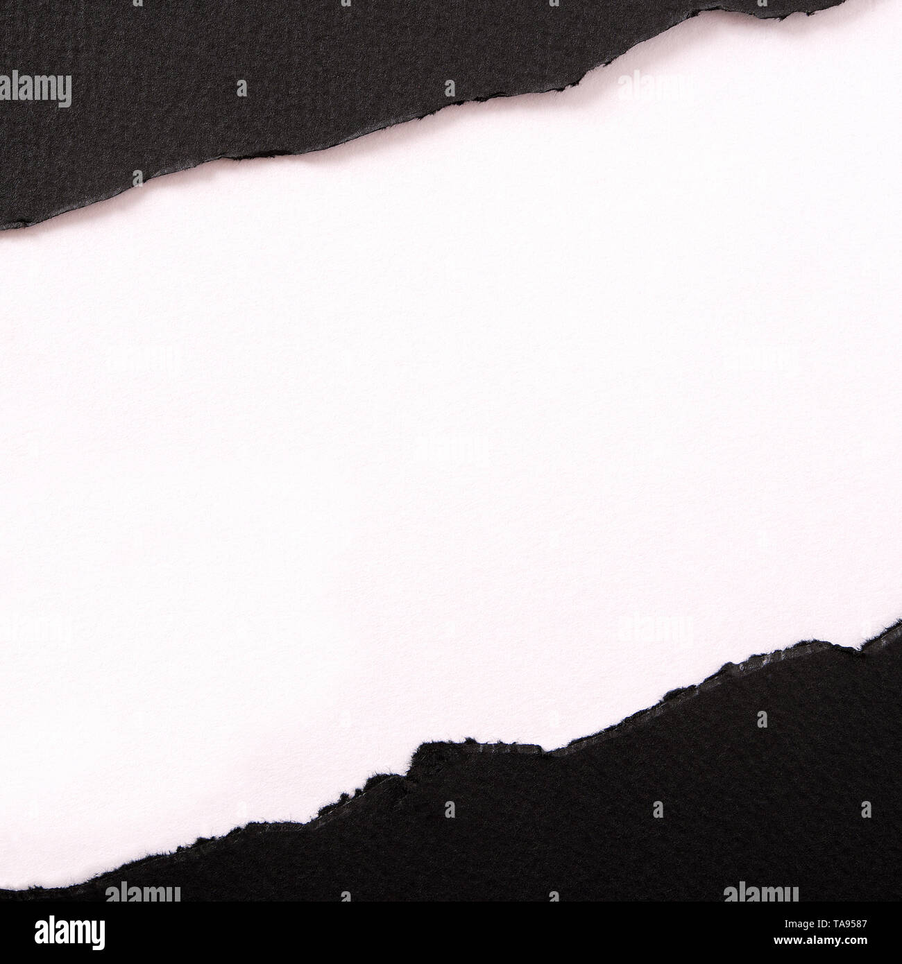 Torn black paper strip diagonal white background square Stock Photo - Alamy
