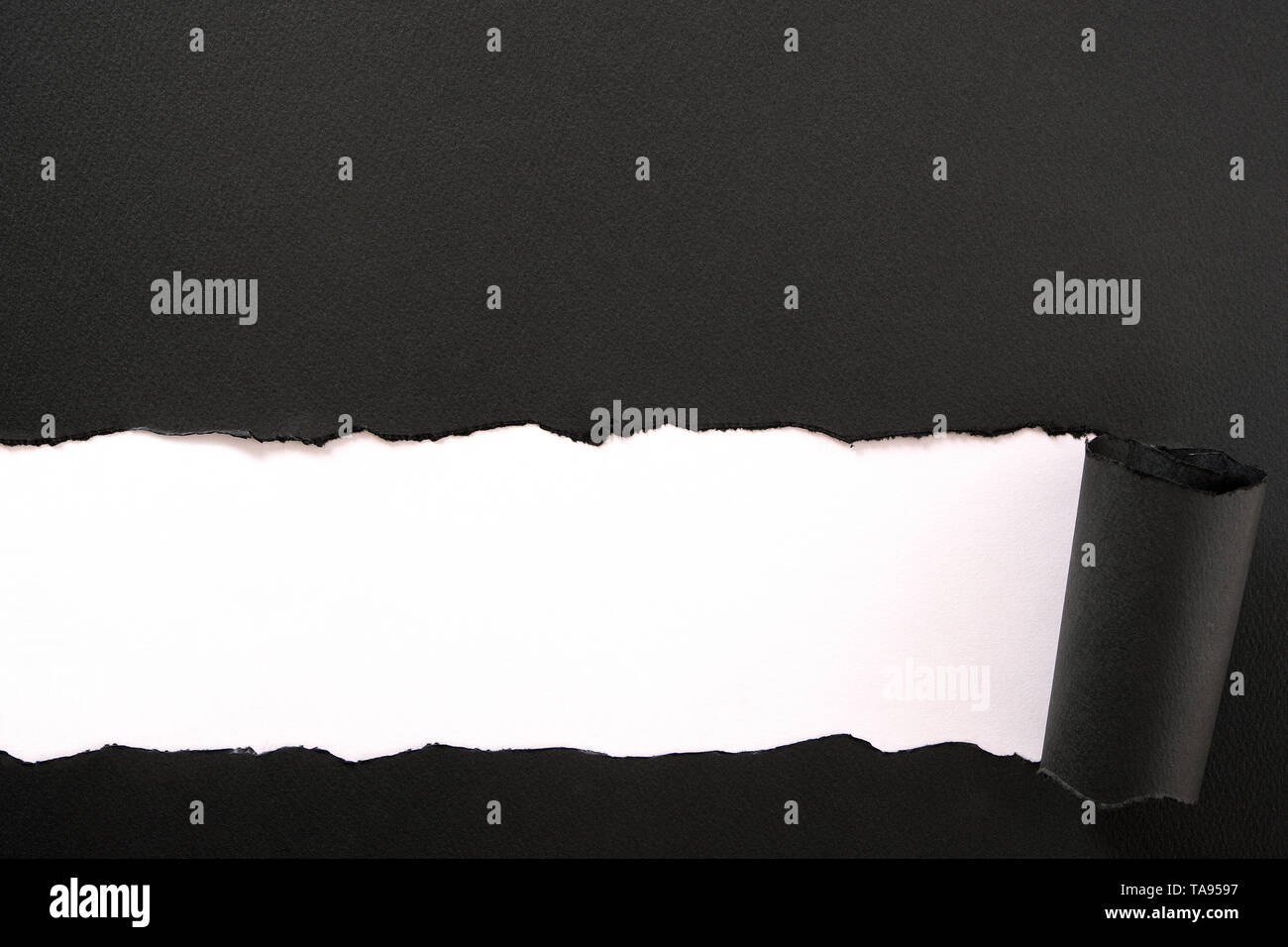 Torn black paper strip white background straight Stock Photo - Alamy