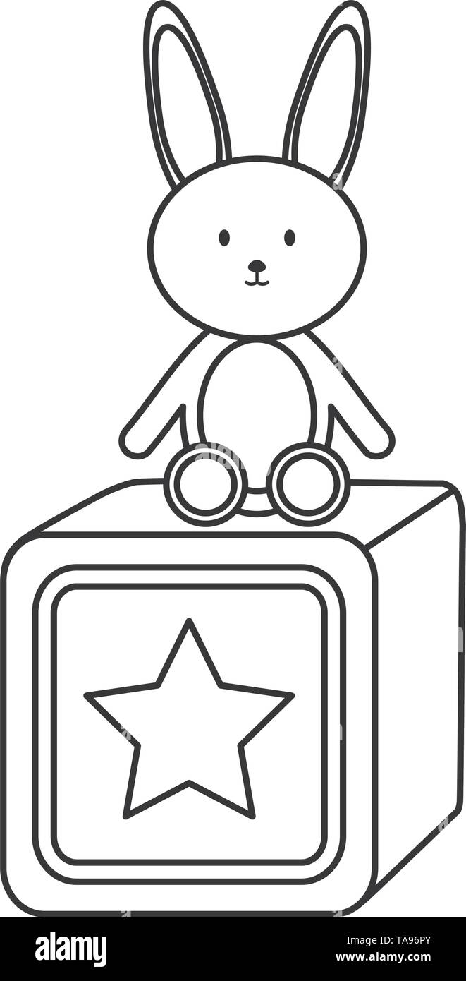 stuffed bunny with cube block toy vector illustration design Stock ...