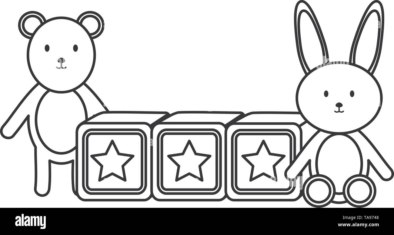 cubes blocks with bear and rabbit toys entertainment vector ...