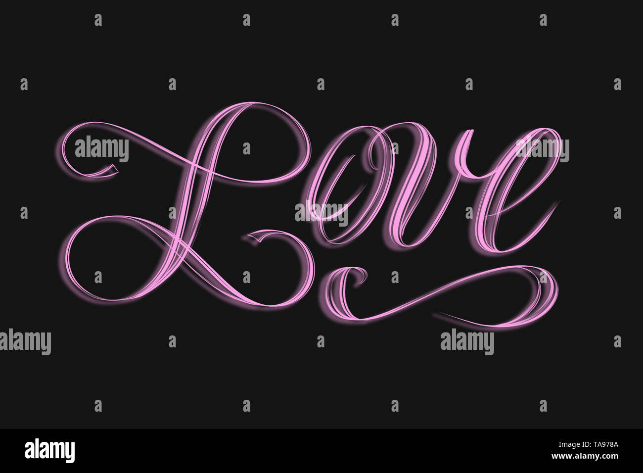 Love - hand lettering glowing in pink on black background Stock Photo ...