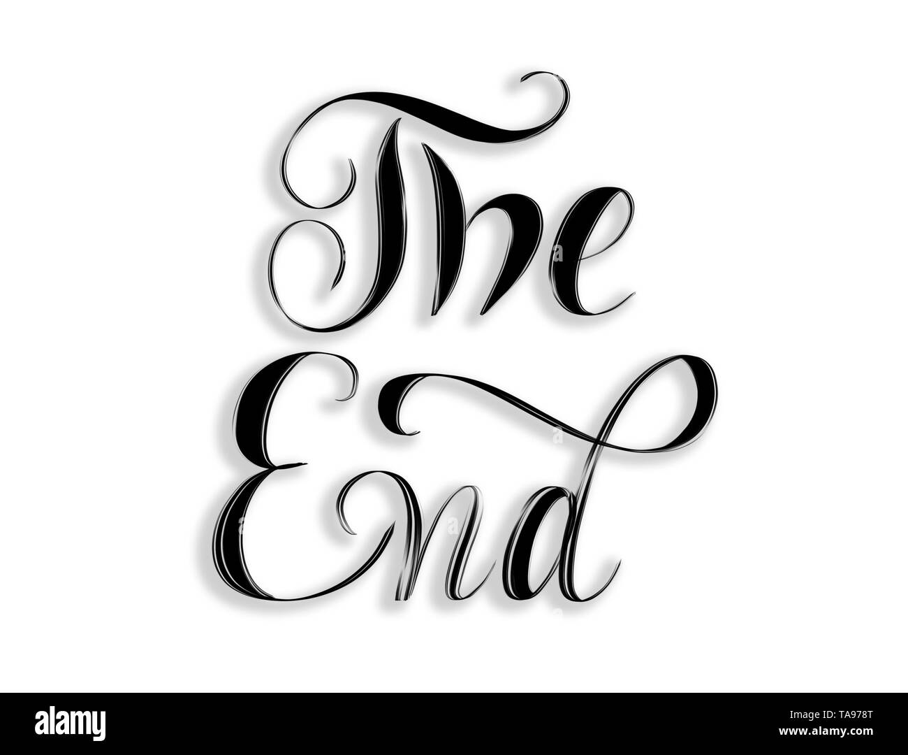 The End - script hand lettering in black and white with shadows Stock ...
