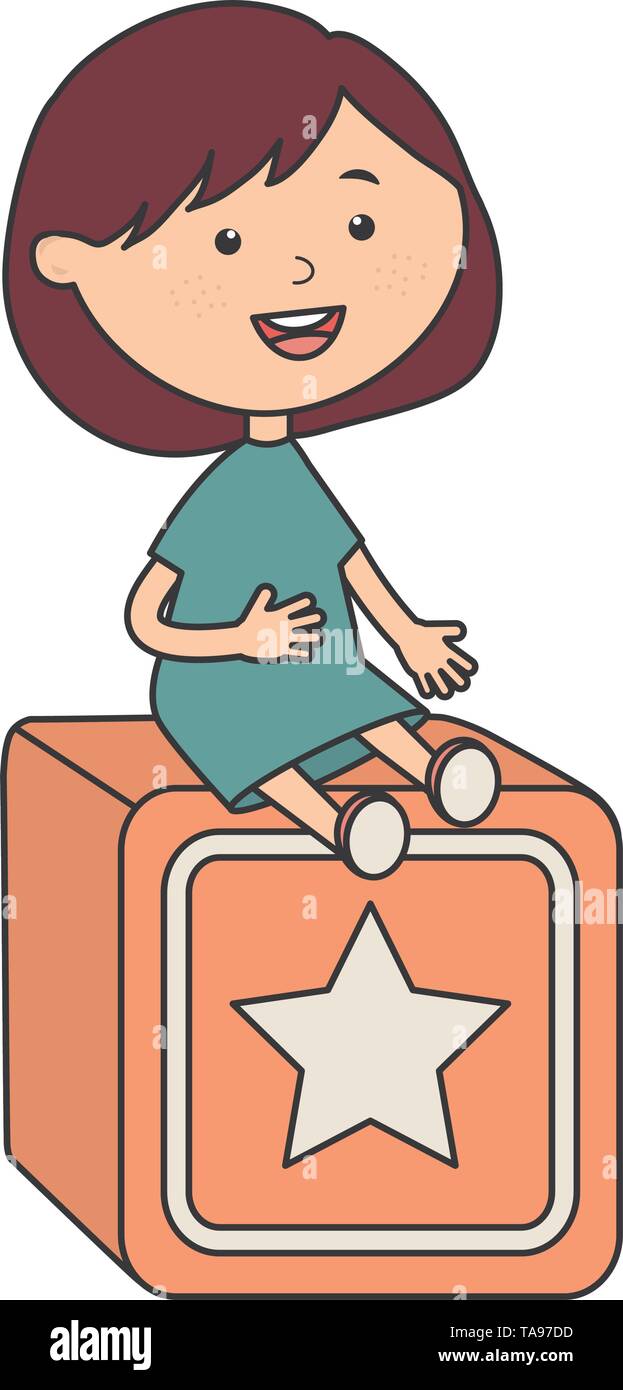 cute little girl with cube block vector illustration design Stock ...