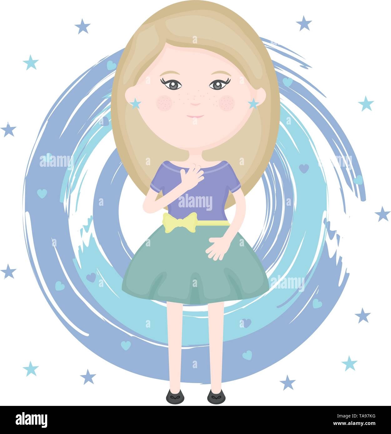cute little girl with paint and stars pattern vector illustration ...