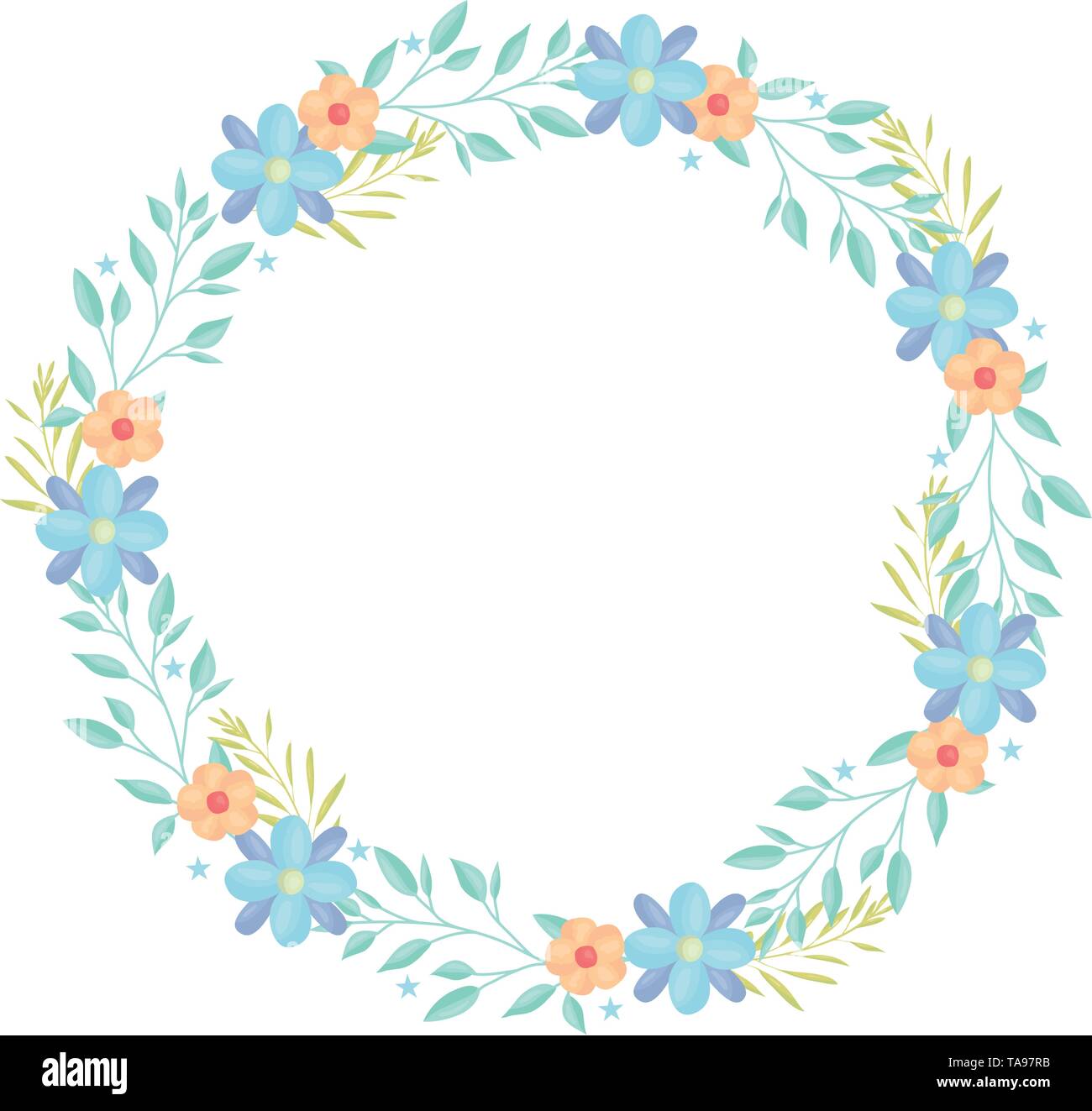 circular crown with flowers and leafs decoration vector illustration ...