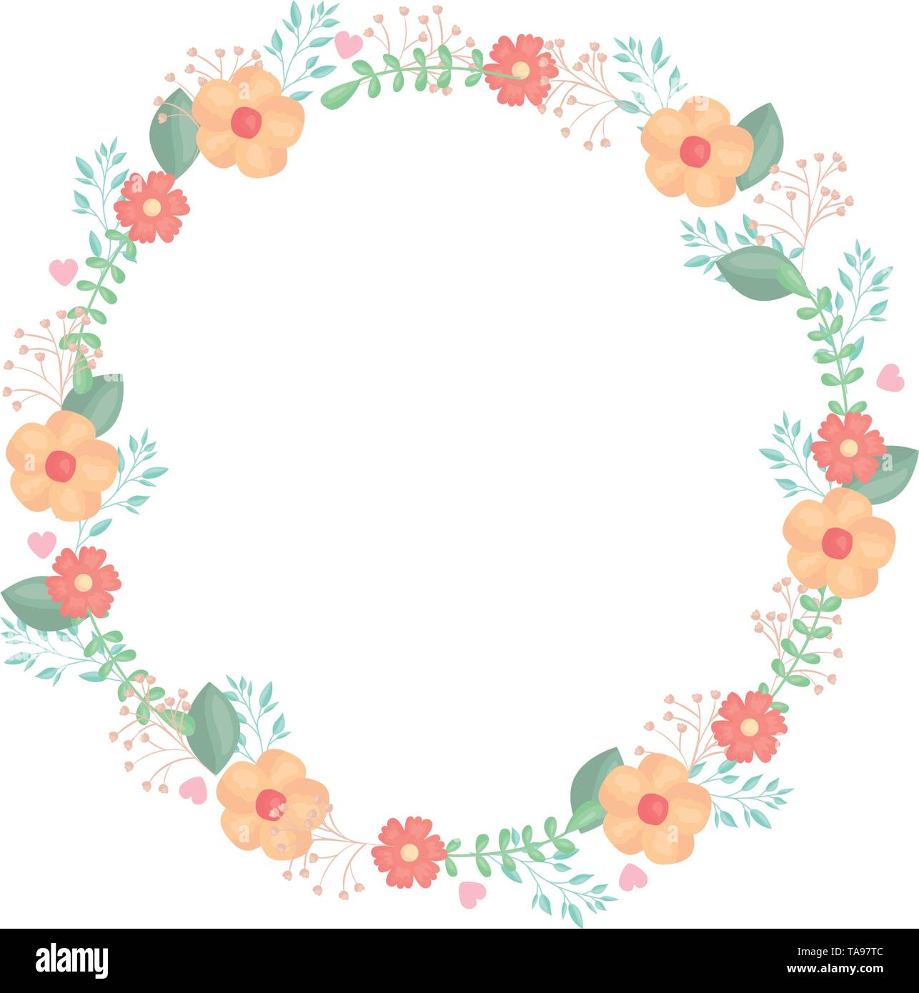 circular crown with flowers and leafs decoration vector illustration ...