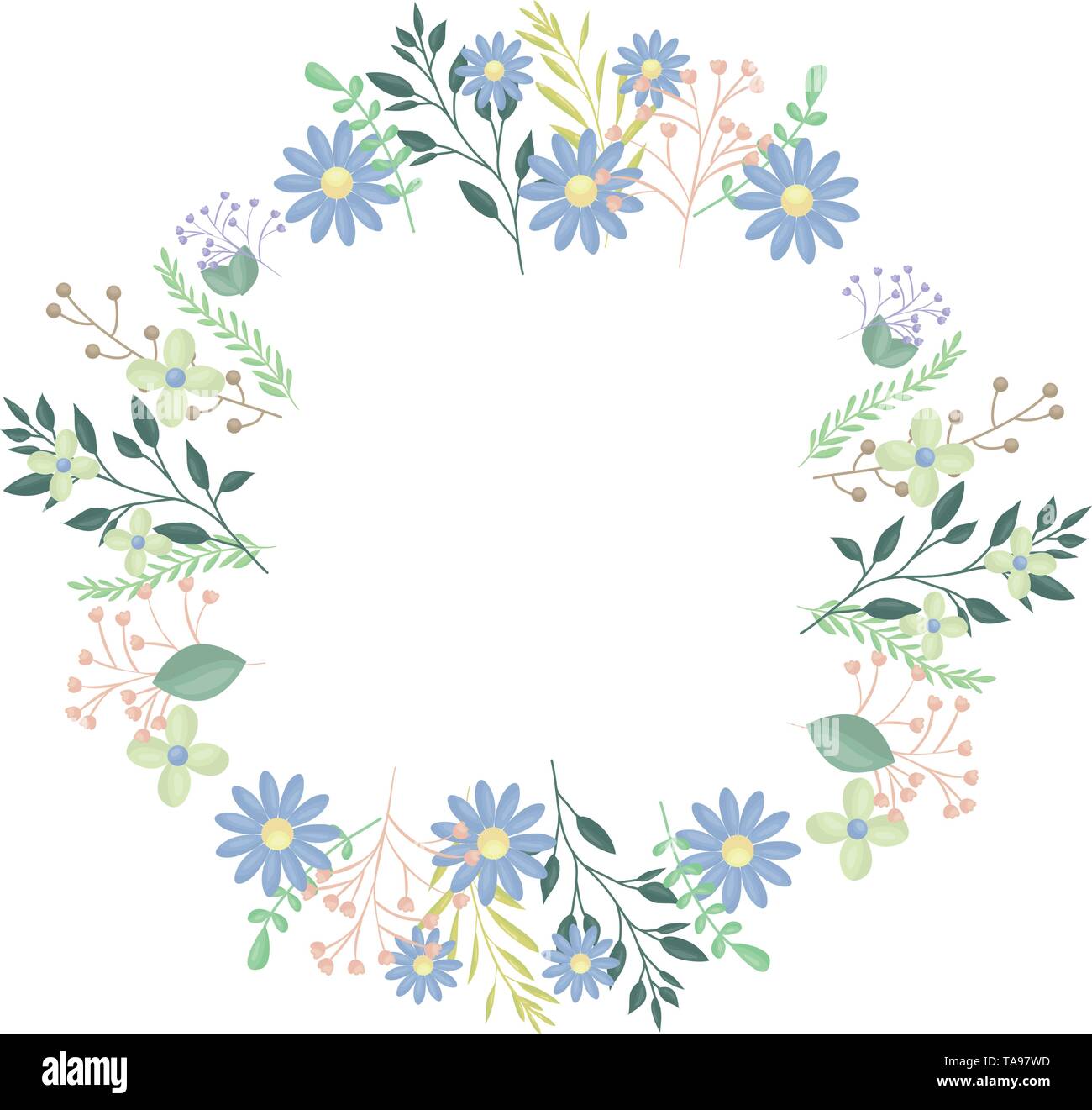 circular crown with flowers and leafs decoration vector illustration ...