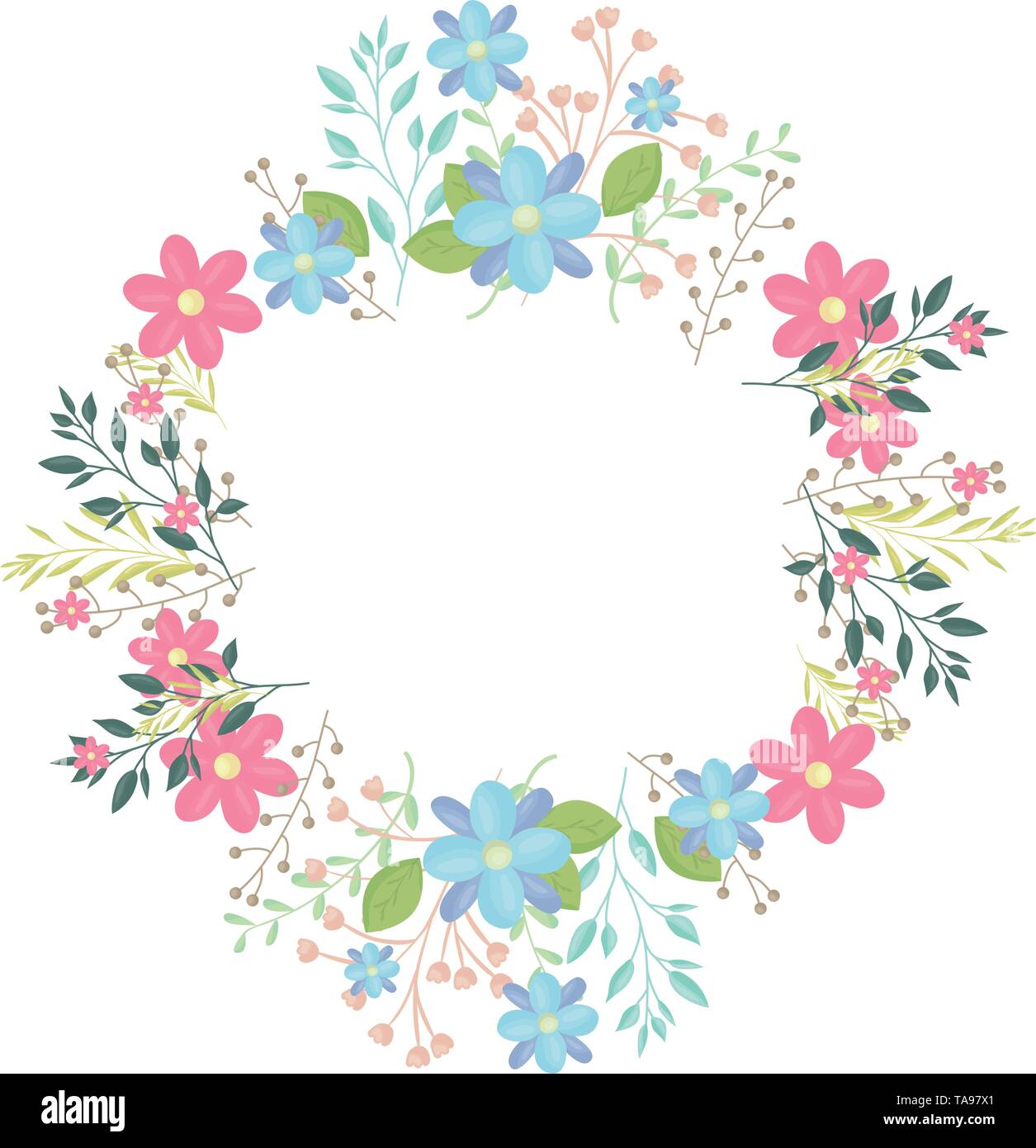 circular crown with flowers and leafs decoration vector illustration ...