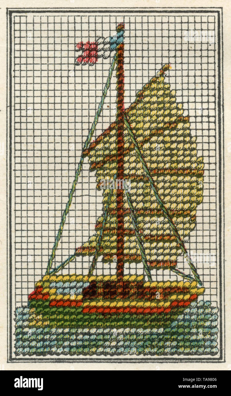 embroidery pattern: sailing ship , (needlework book Stock Photo - Alamy