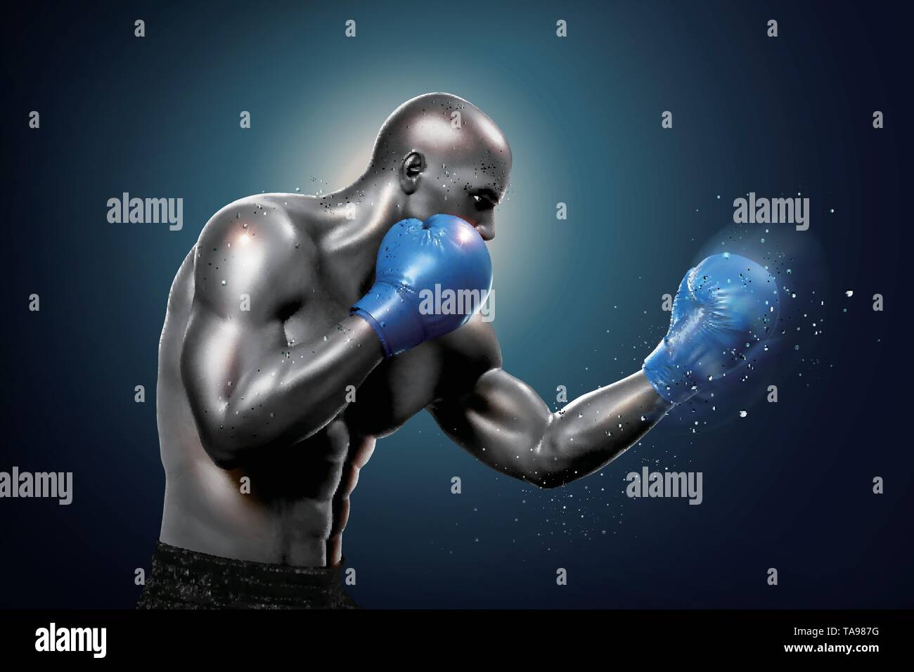 Strong boxer throwing a hook in 3d illustration Stock Vector Image ...