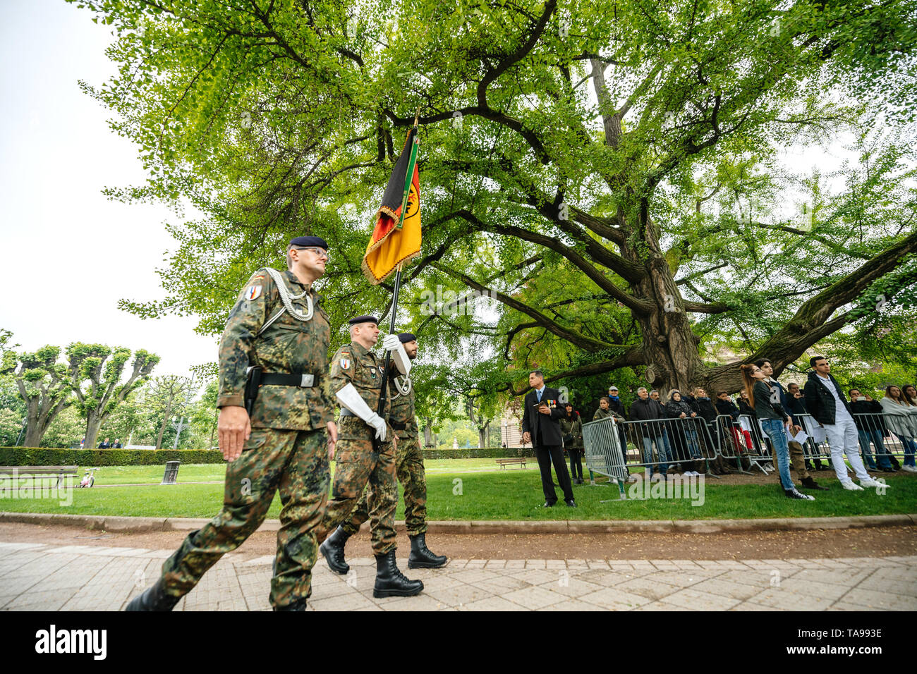 STRASBOURG, FRANCE - MAY 8, 2017: German soldiers at Ceremony to mark ...