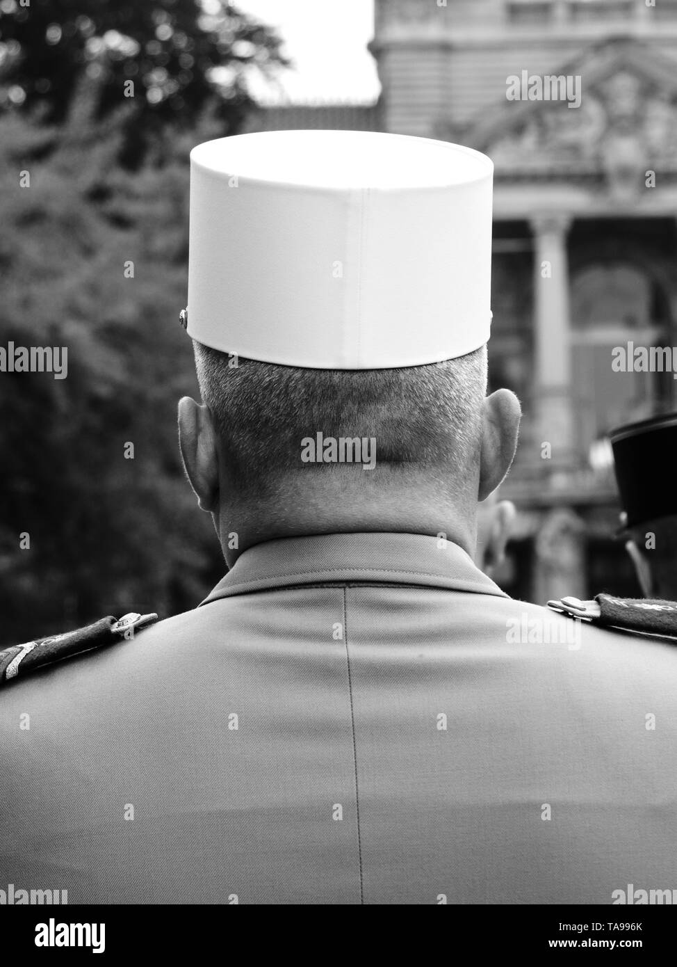 Rear view oh military general neck at ceremony to mark Western allies ...