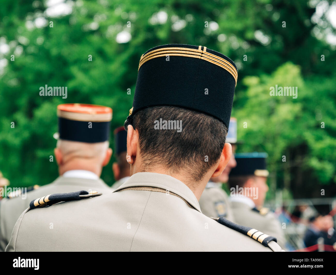 Rear view of general at ceremony to mark Western allies World War Two ...