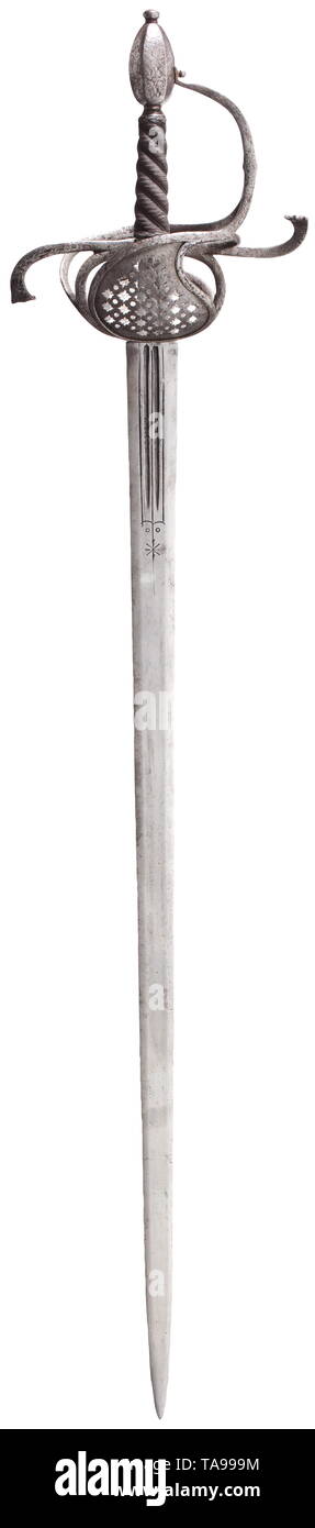 A German Pappenheim rapier, circa 1630 Double-edged broad blade, the ...