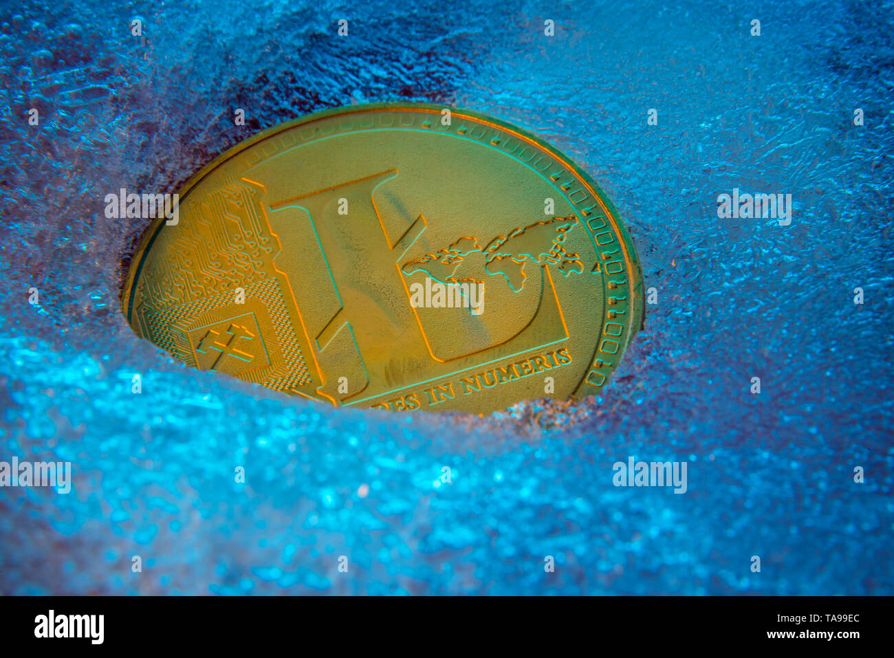 Golden Litecoin coin, lite coin online digital currency frozen in the ...