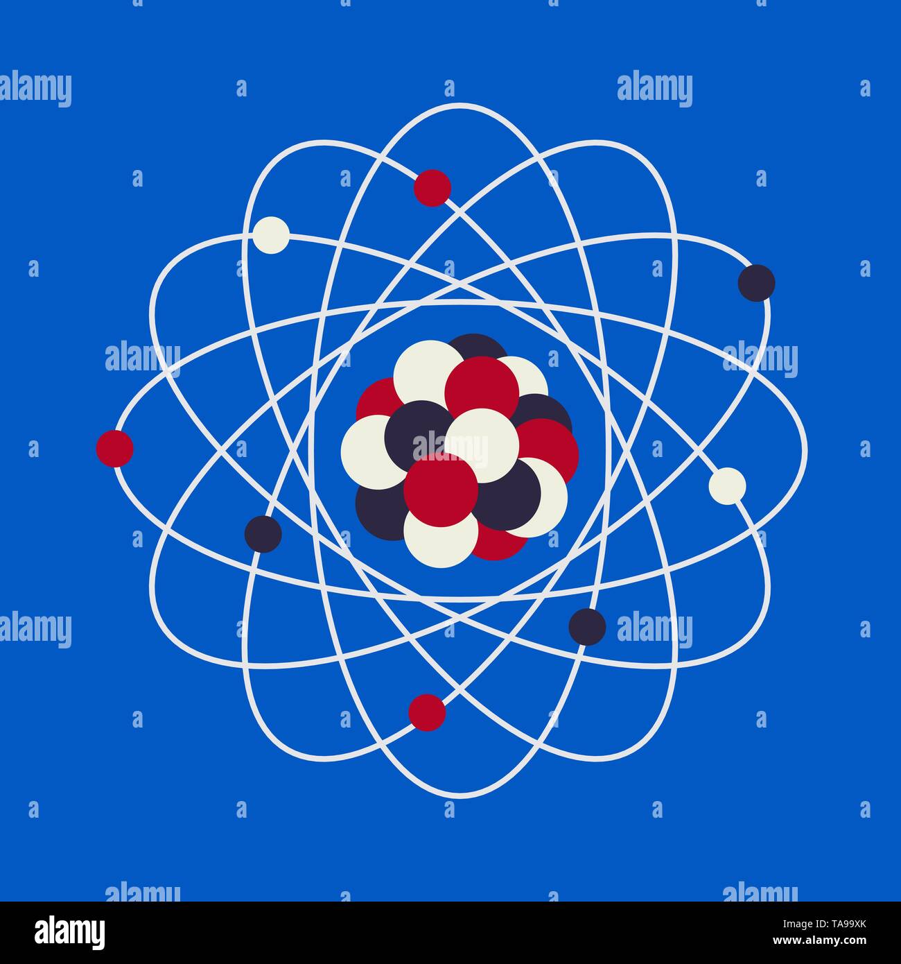Vector illustration with atomic structure. Print with symbol of nuclear ...