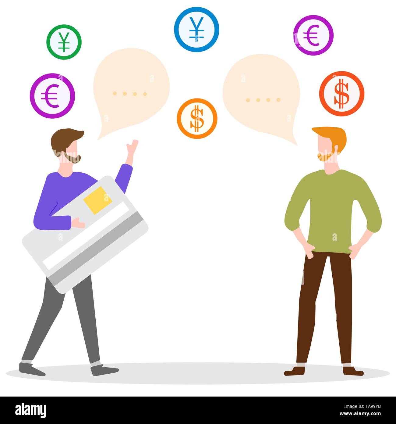 Vector illustration with man with bank card, male assistant helping ...