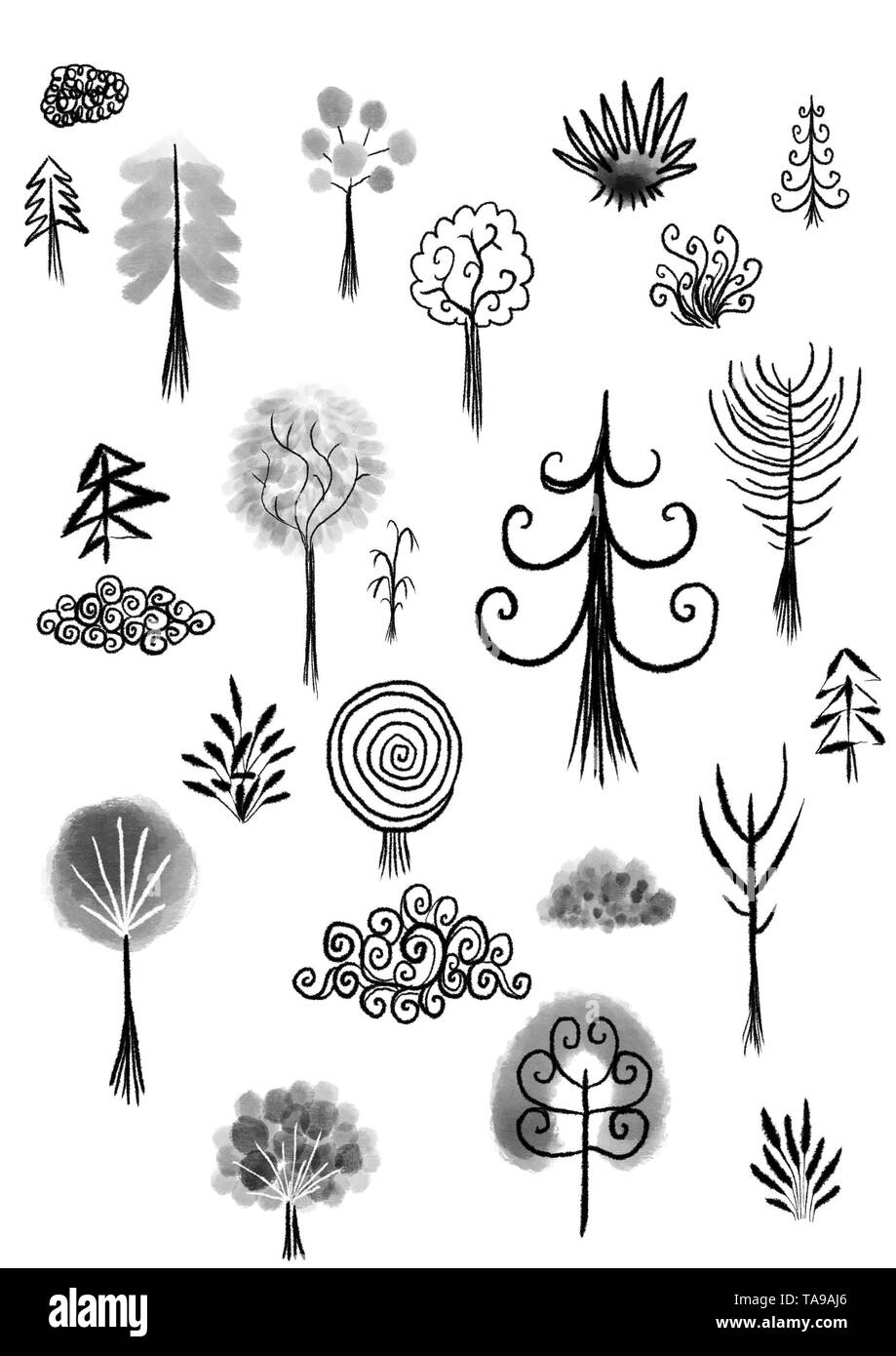 Hand drawn watercolor sketch for landscape design Black and White Stock ...