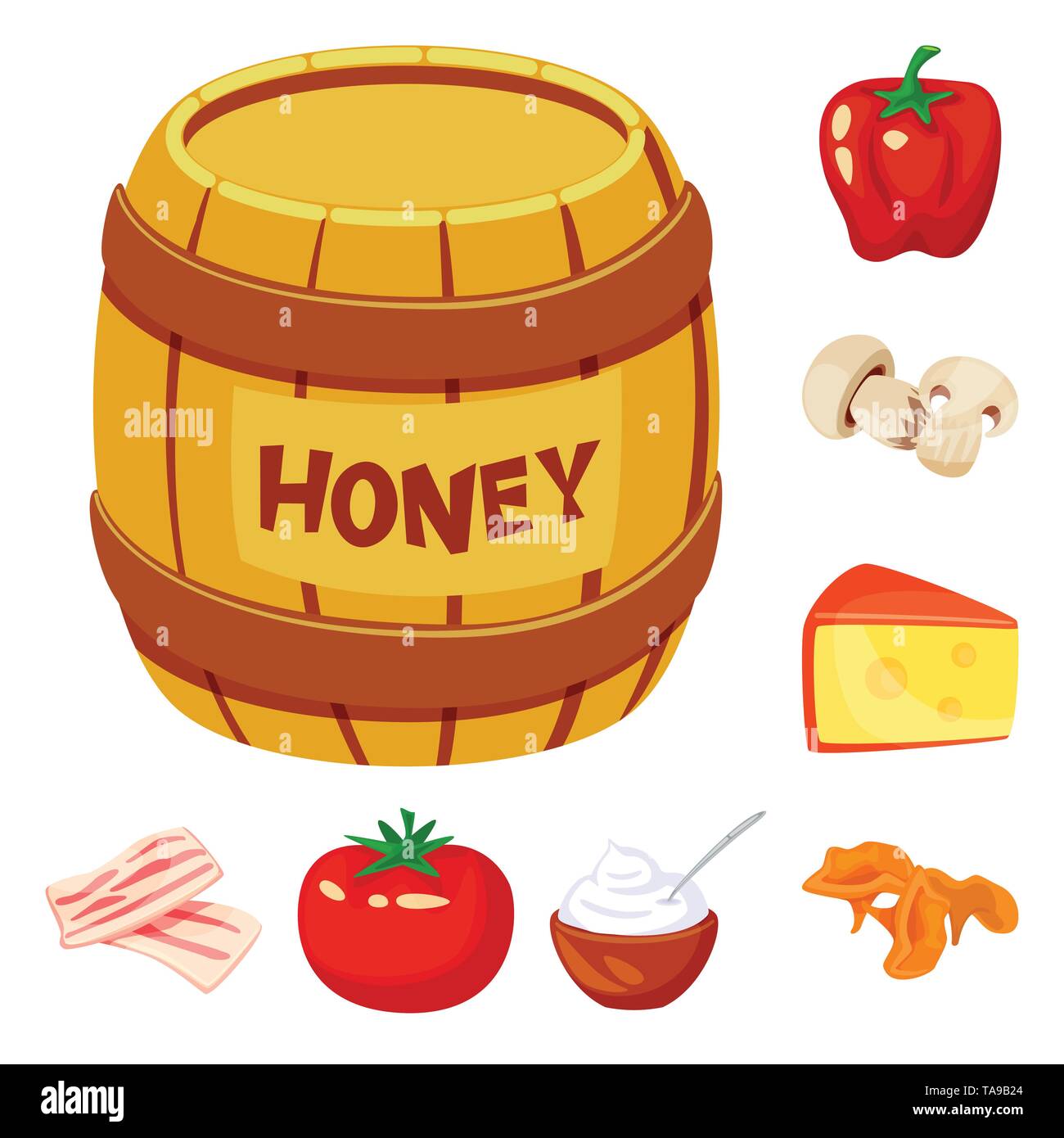 Vector illustration of food and flavors sign. Set of food and ...