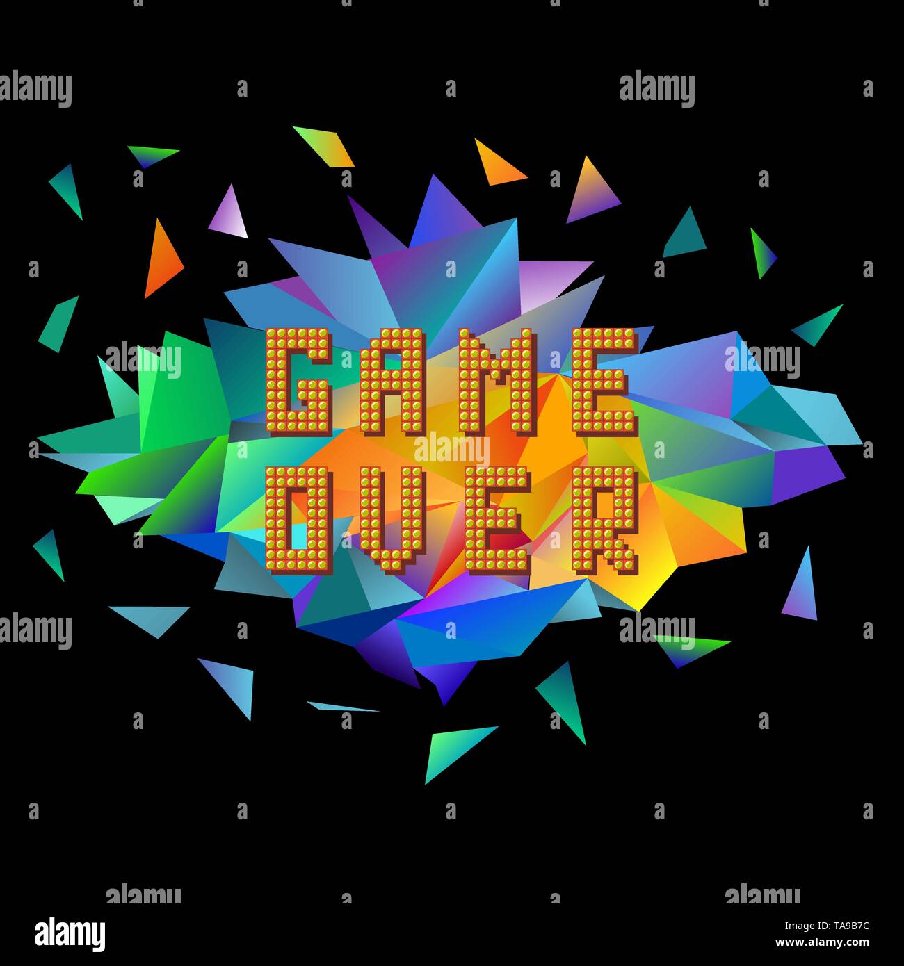 Pixel Game Over on Colorful Polygonal Banner. Gaming Concept. Colored ...