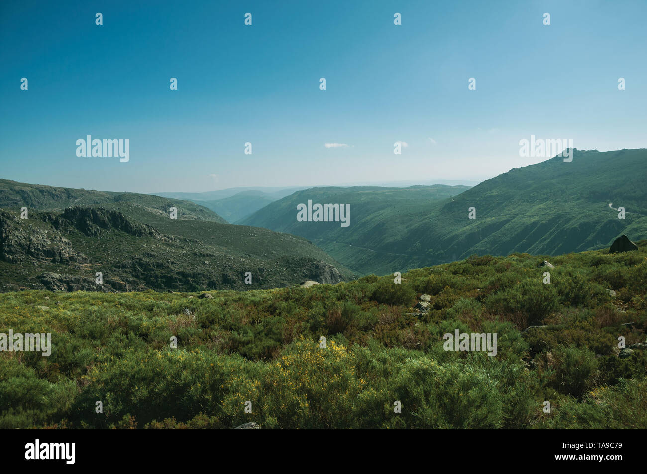 Zezere River valley, a long green canyon formed by glacier at the Serra ...