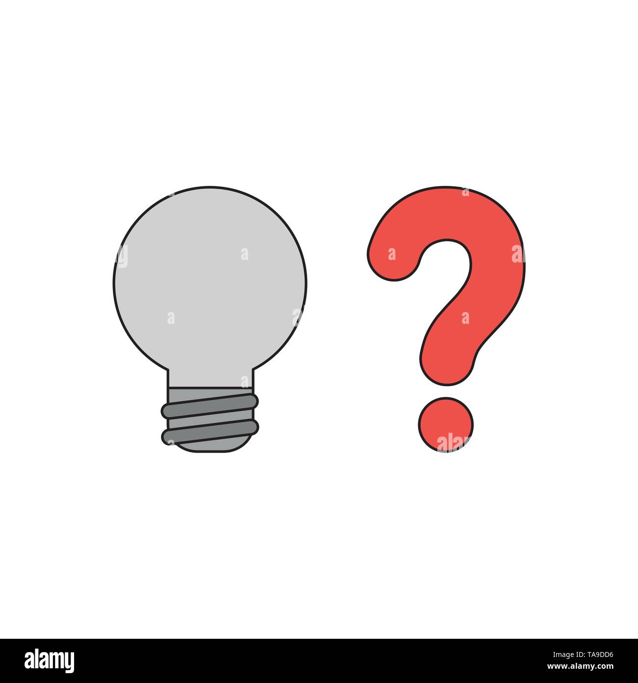 Vector icon concept of grey light bulb with red question mark. Black ...