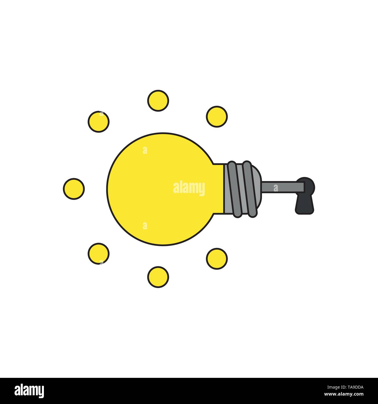 Vector icon concept of glowing yellow light bulb key inside keyhole ...