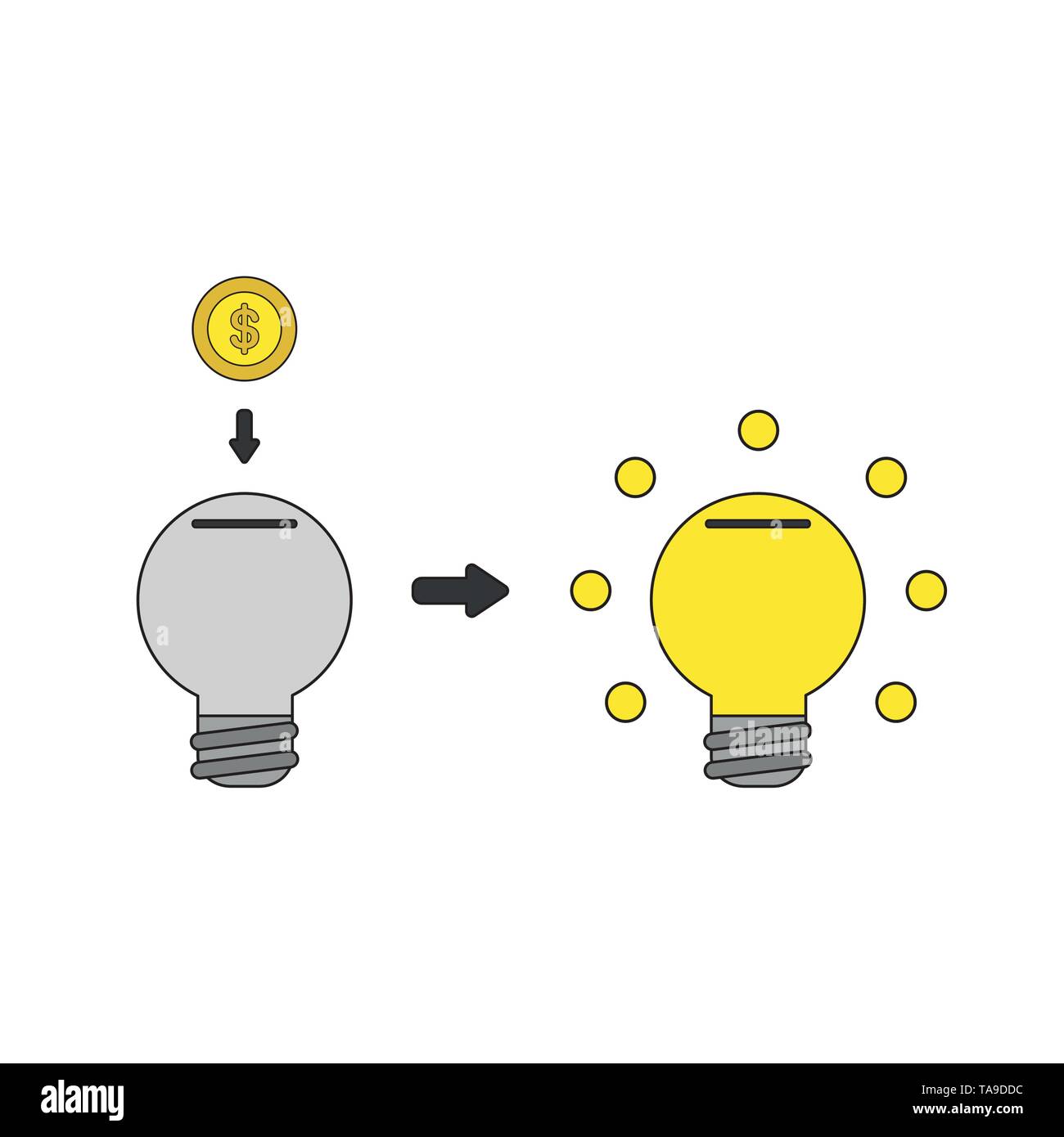 Vector icon concept of light bulb moneybox hole with dollar coin and ...