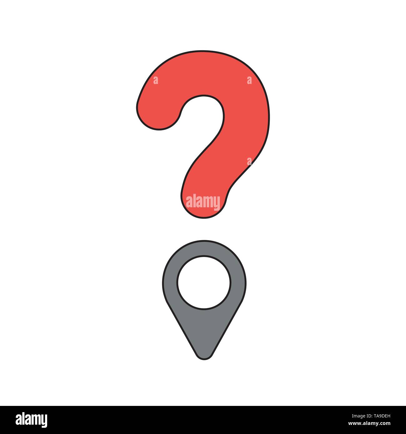 Vector icon concept of question mark with map pointer. Black outlines ...