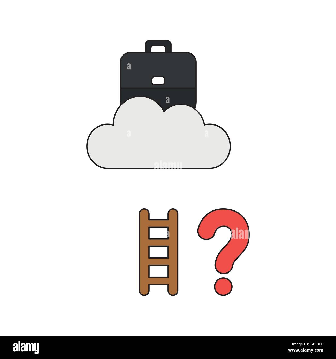 Vector icon concept of briefcase on cloud with short wooden ladder and ...