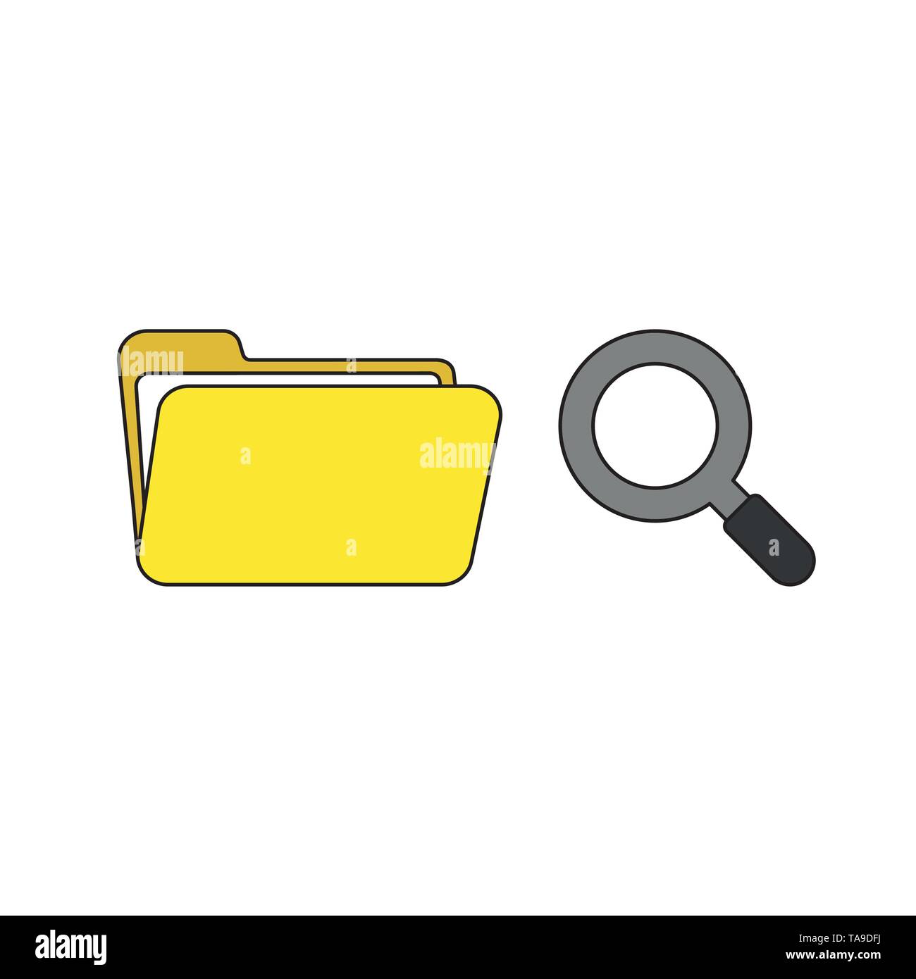 Vector icon concept of opened file folder with magnifying glass. Black ...