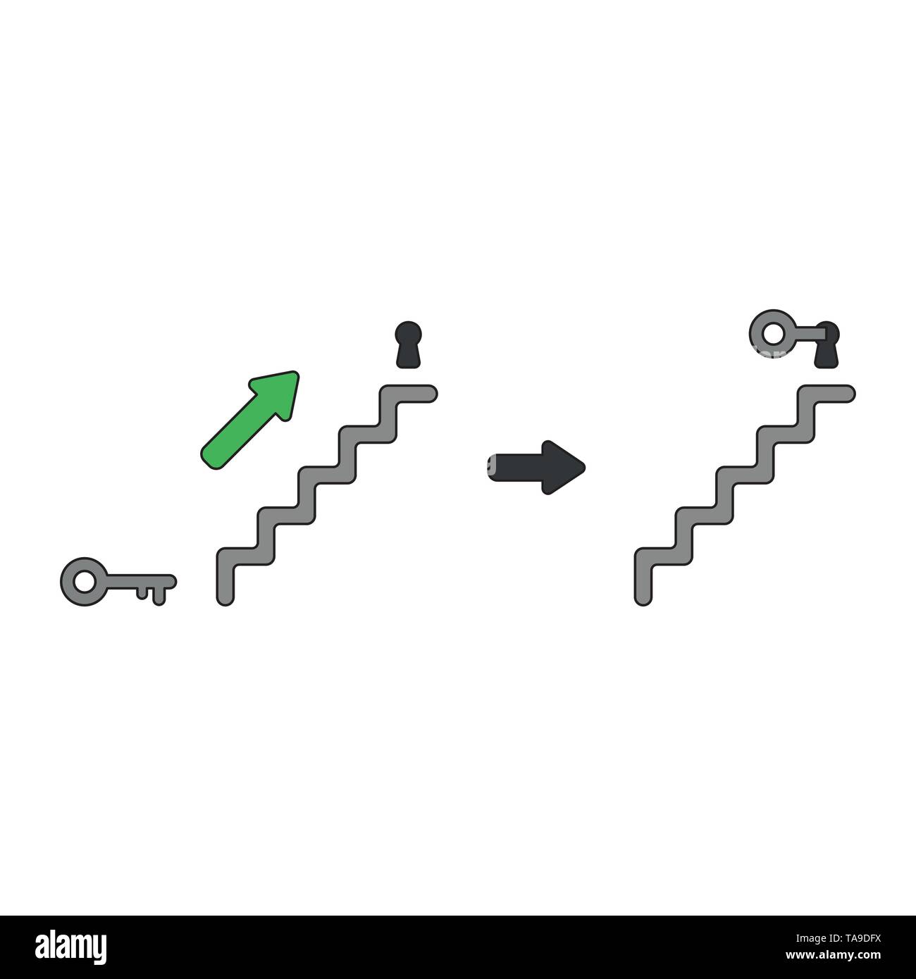 Vector icon concept of key unlock or lock keyhole at top of stairs ...