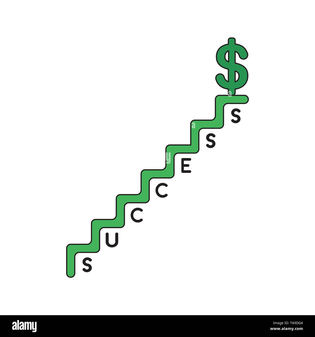 Vector icon concept of dollar symbol on top of success stairs. Black ...