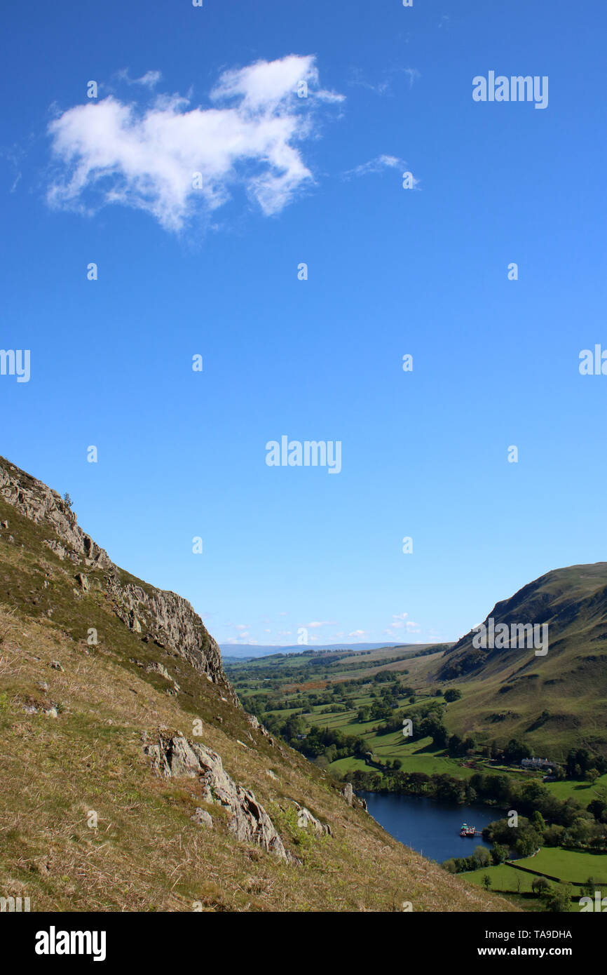 View northeast from eastern slopes of Hallin Fell across Howtown, with ...