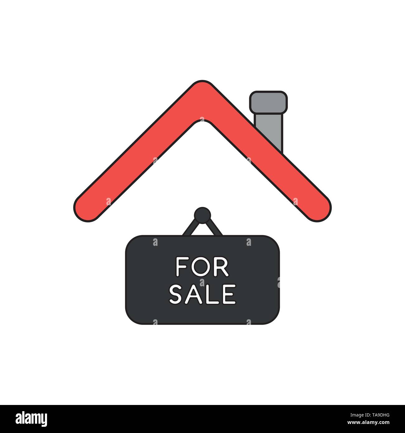 Vector icon concept of for sale hanging sign under house roof. Black ...