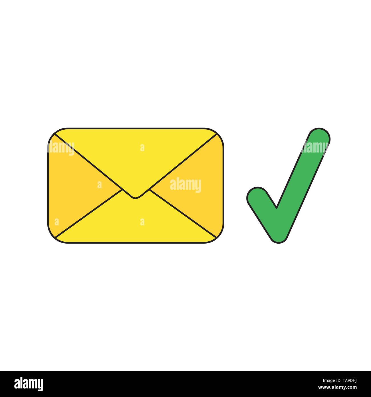 Vector icon concept of closed mail envelope with check mark. Black ...