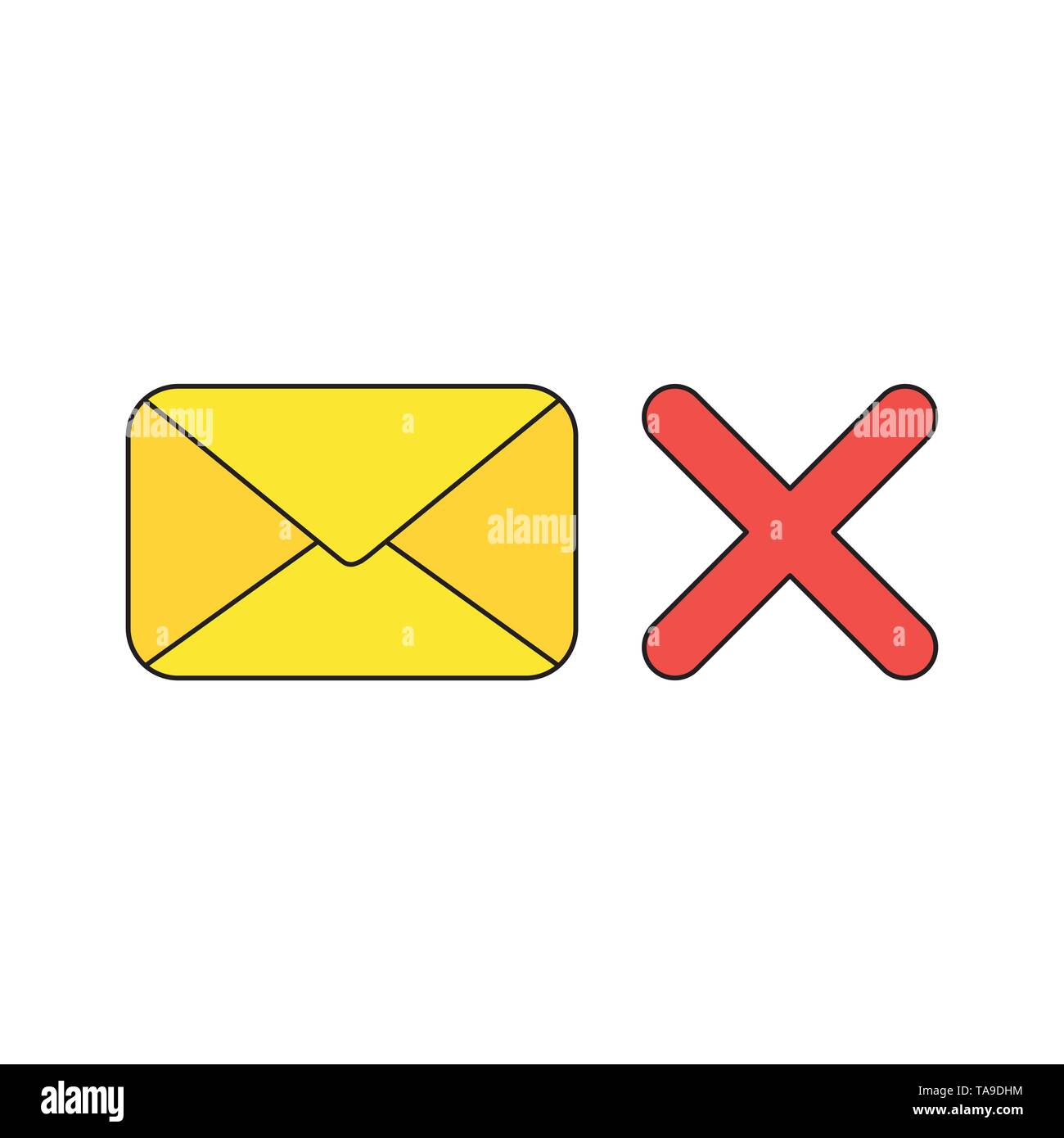 Vector icon concept of closed mail envelope with x mark. Black outlines ...