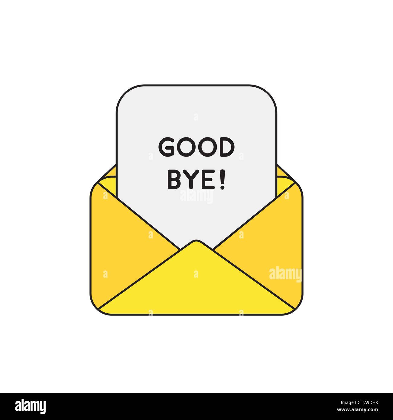 Vector icon concept of mail envelope with good bye paper. Black ...
